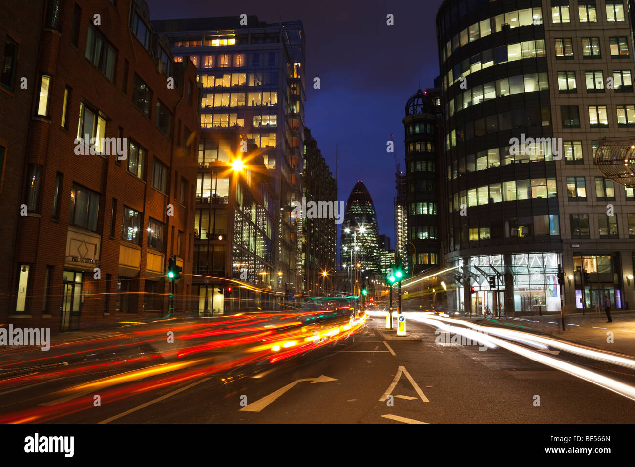 Bishopsgate with Gherkin at Night Stock Photo - Alamy