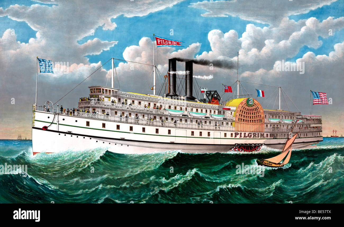 The grand new steamboat Pilgrim: the largest in the world (1883 Stock ...