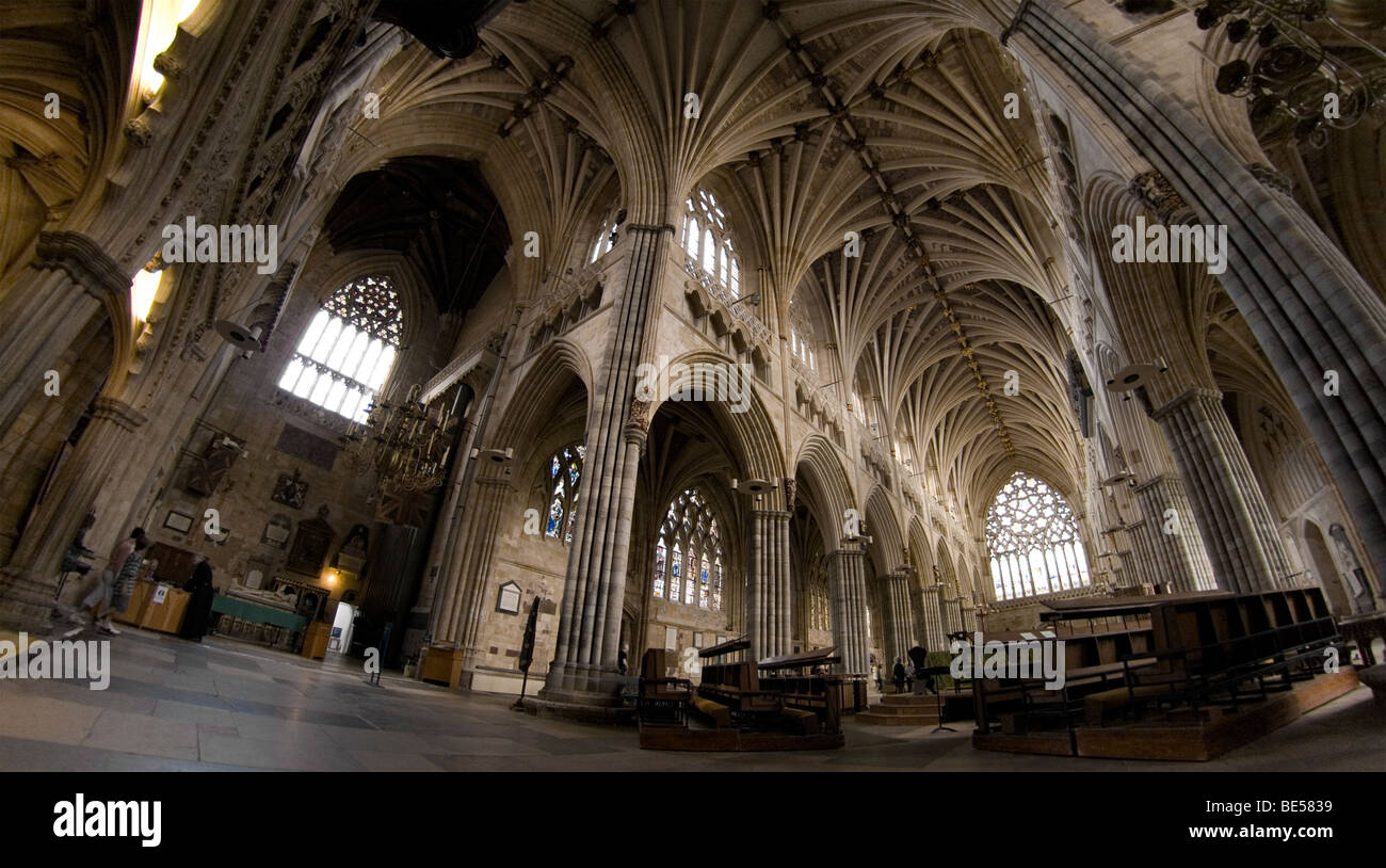 Fisheye Lens View Of The Interior Of Exeter Cathedral, Exeter, Devon ...