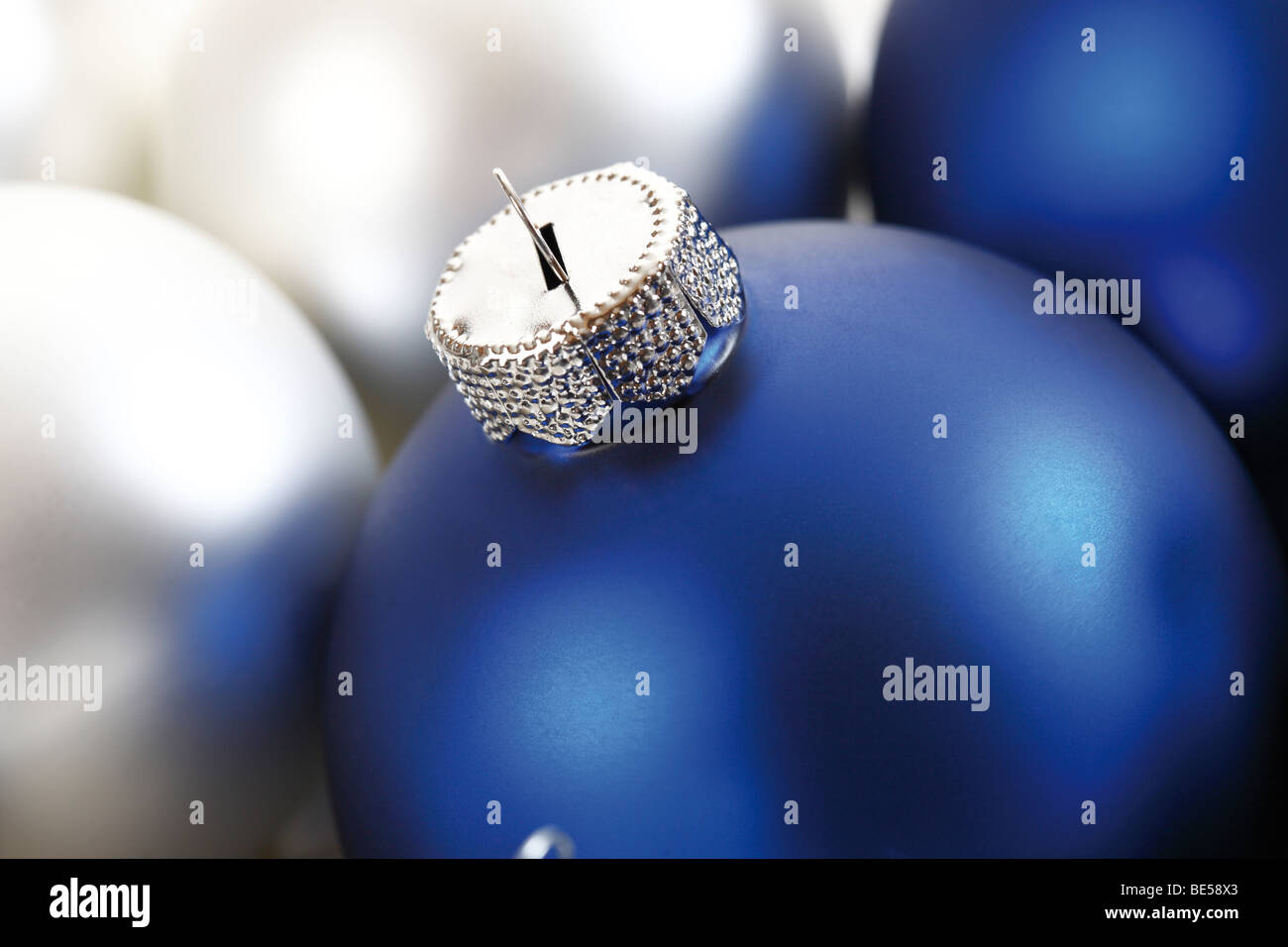 Blue and silver Christmas balls, full-frame Stock Photo - Alamy
