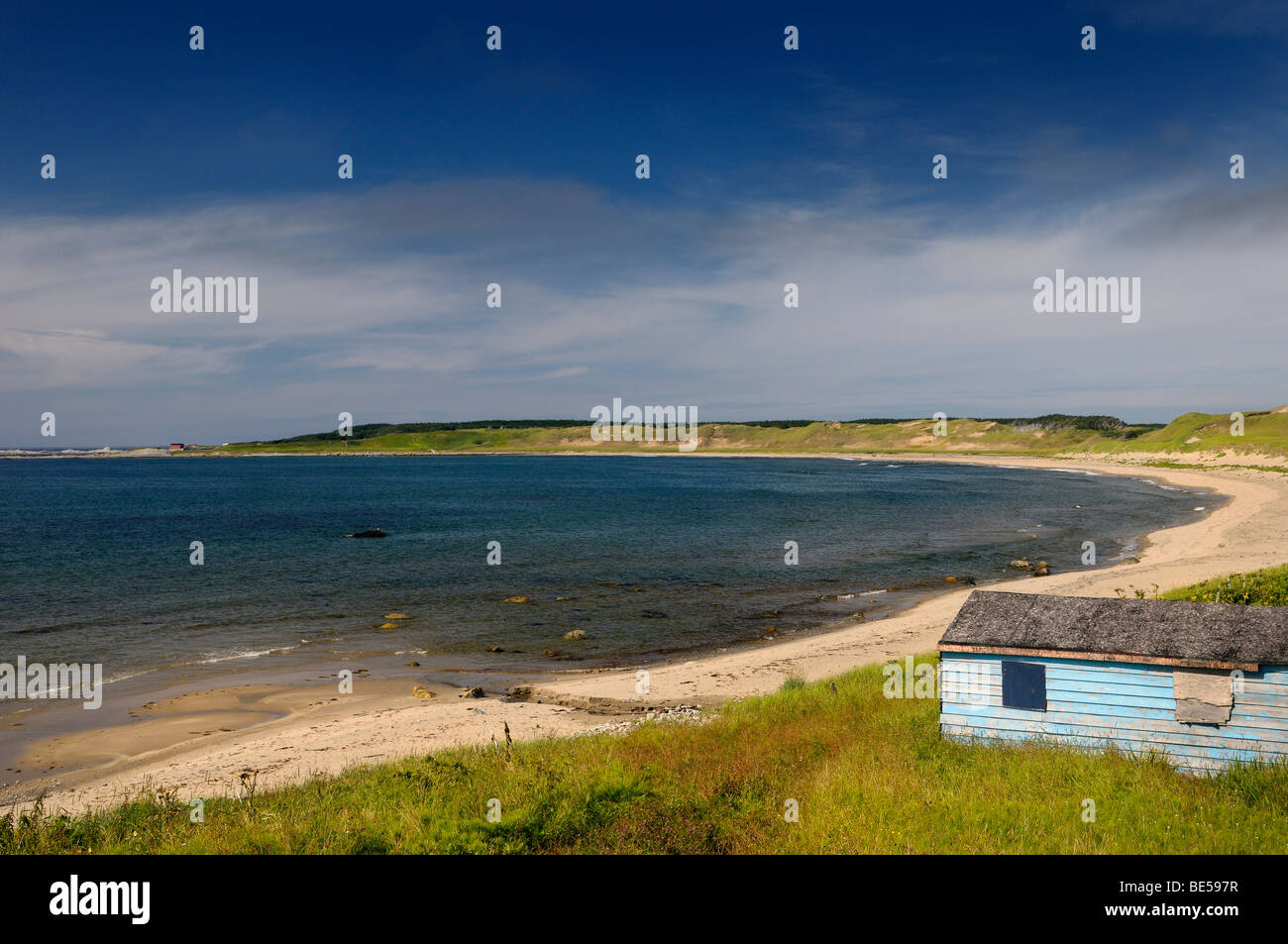 Abandoned fishing shacks on the isolated beach at Broom Point Gros ...
