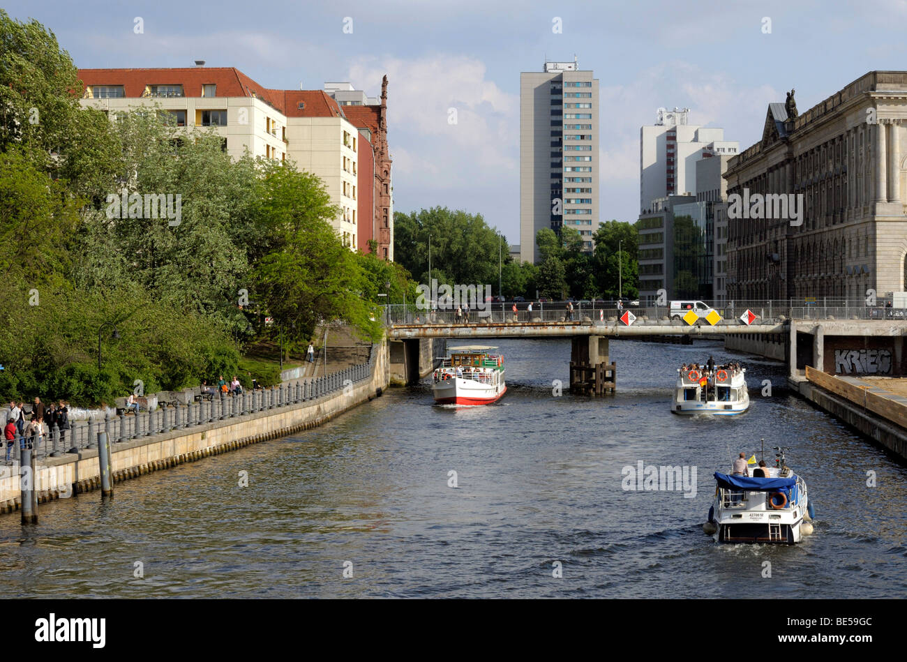 Nikolaiviertel district with Spree river, Berlin, Germany, Europe Stock ...