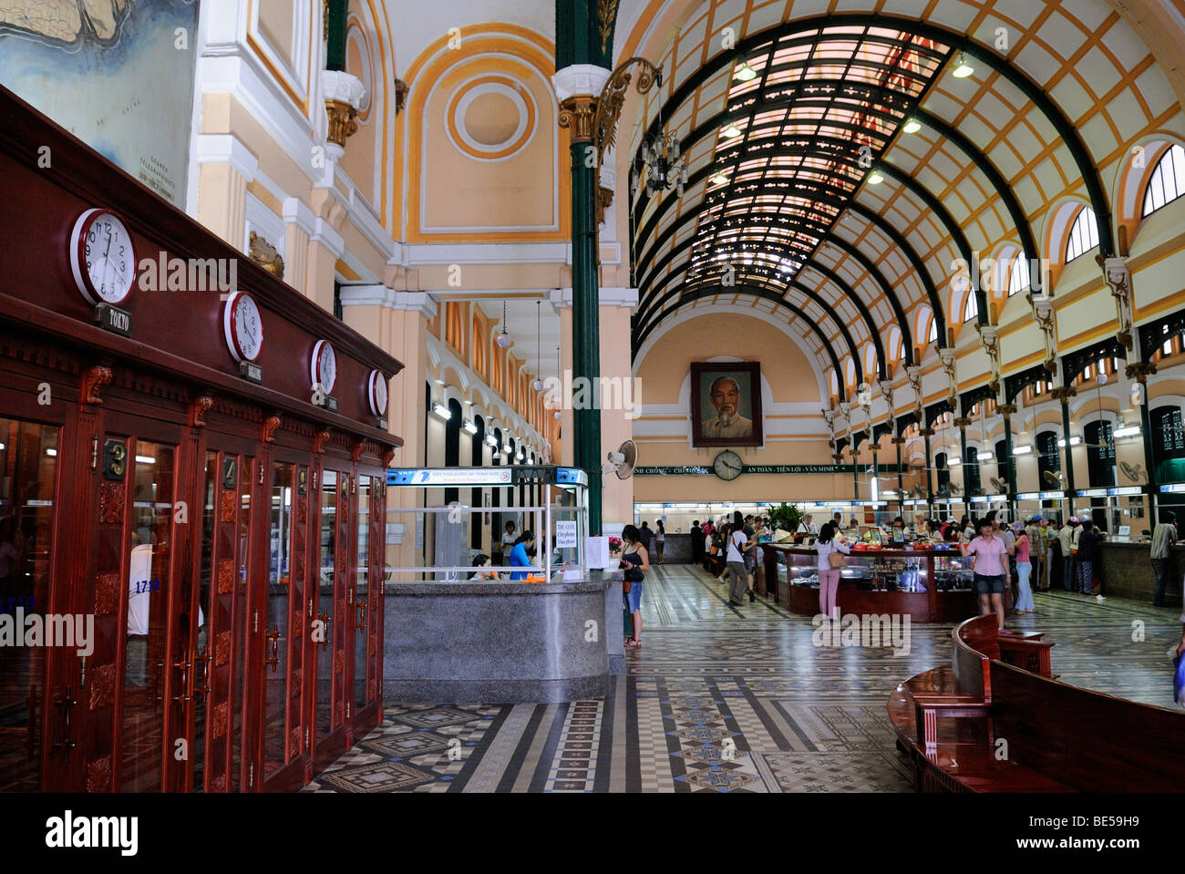 French colonial building, interieur of main post office, Saigon, Ho Chi ...