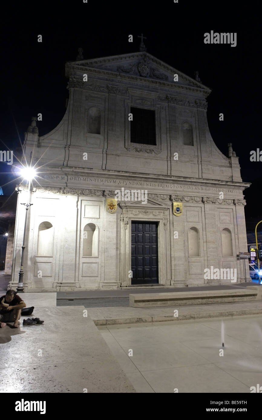 Rome, Italy. Night view of the church San Girolamo degli Illirici in ...