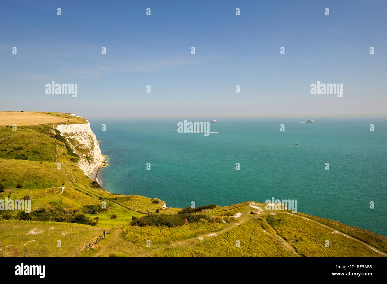 View of the White Cliffs of Dover and across the Channel, Kent, England ...