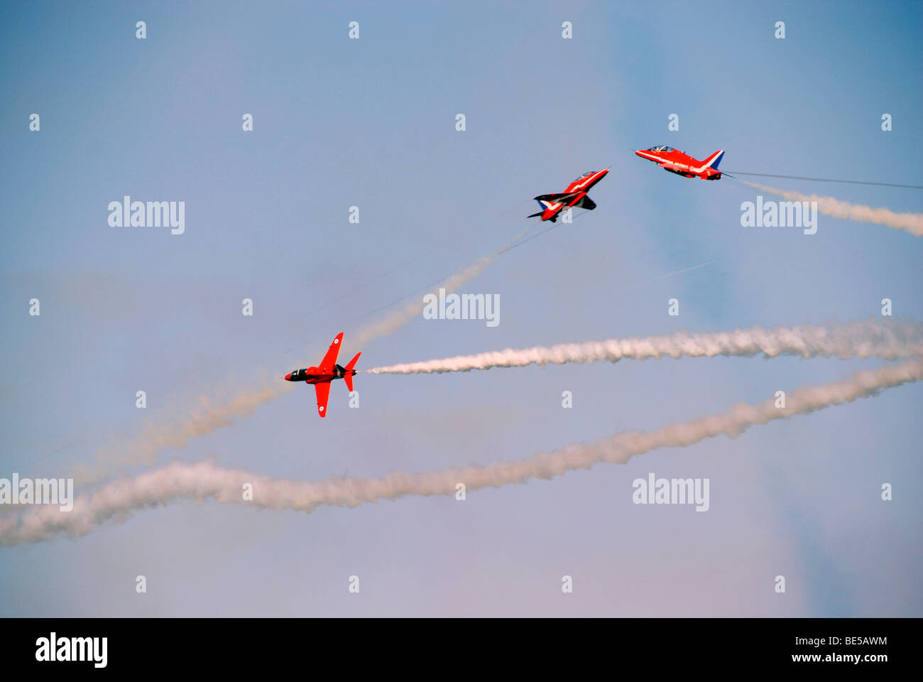 The RAF's Red Arrows display team performing above Weymouth, Dorset ...