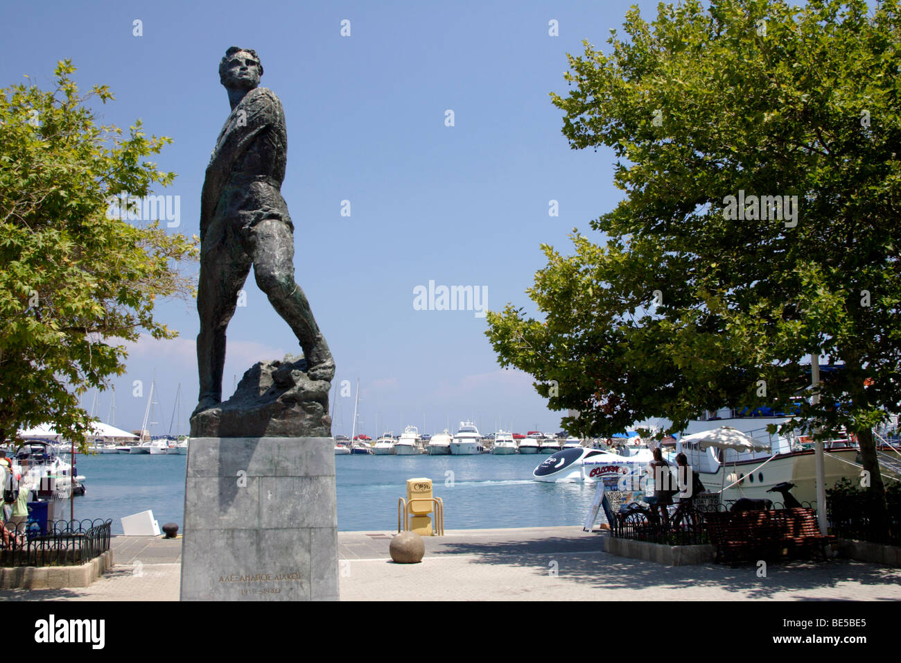 Statue of a man near Mandraki harbour , Rhodes New Town , Rhodes ...