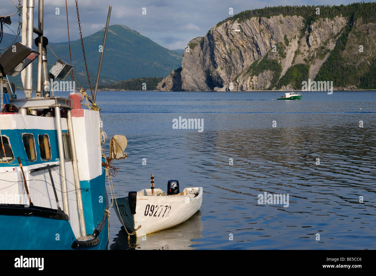 Fishing boat leaving East Arm Bonne Bay at Norris Point at the end of ...