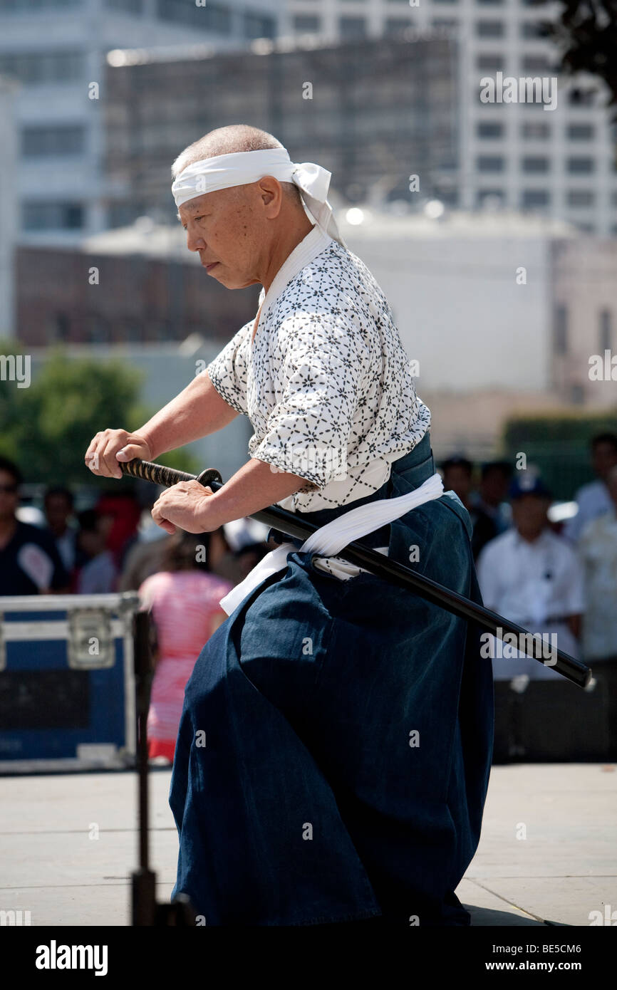 Yuhji Arimura demonstrates sword forms for Nisei week in LA's Little ...