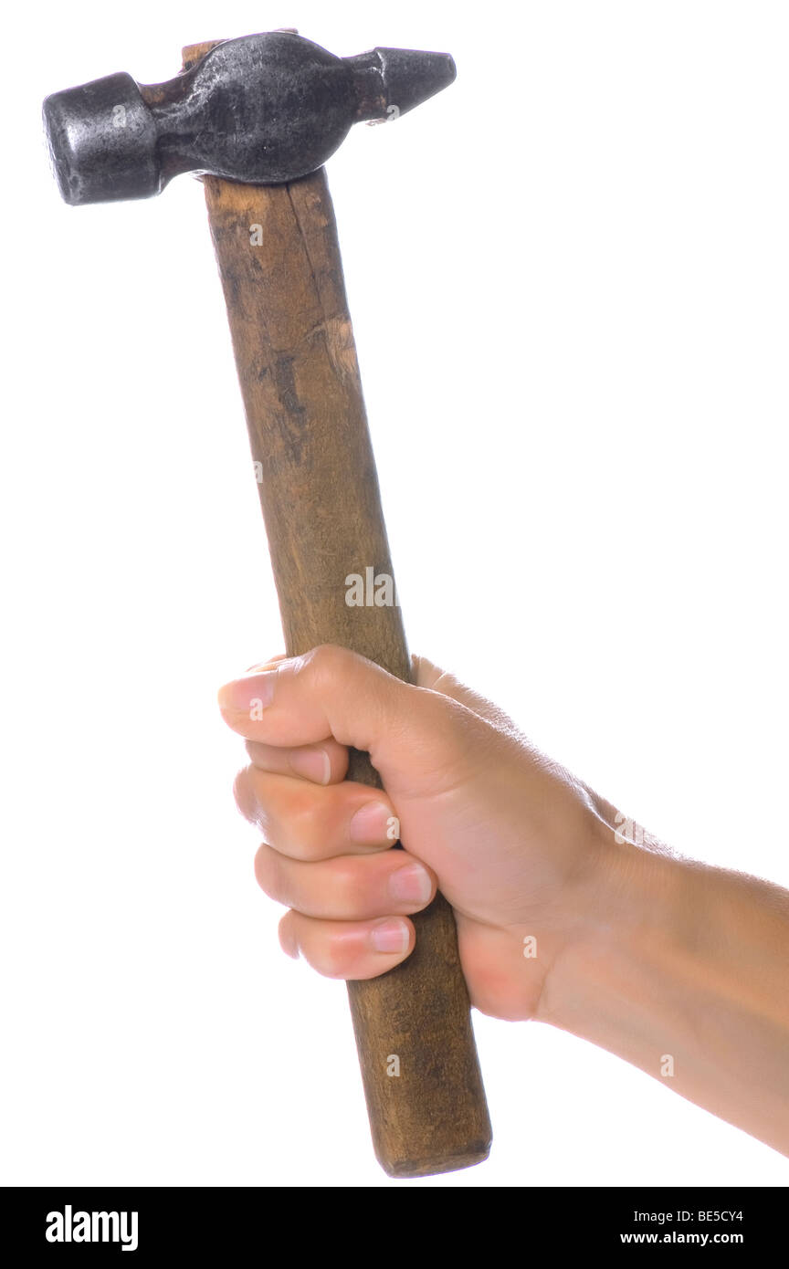 object on white - isolated hammer in hand Stock Photo - Alamy