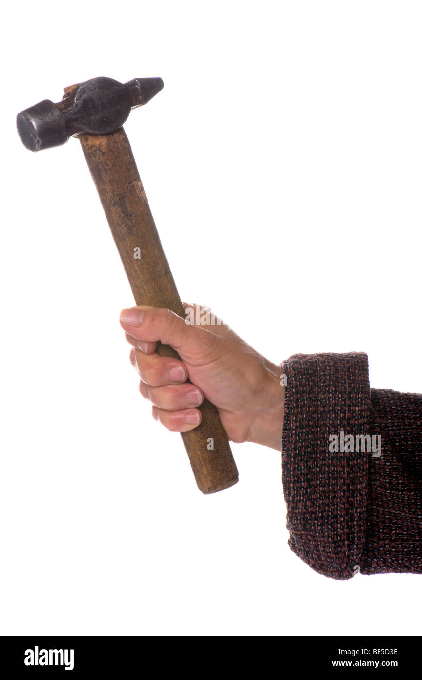 object on white - isolated hammer in hand Stock Photo - Alamy