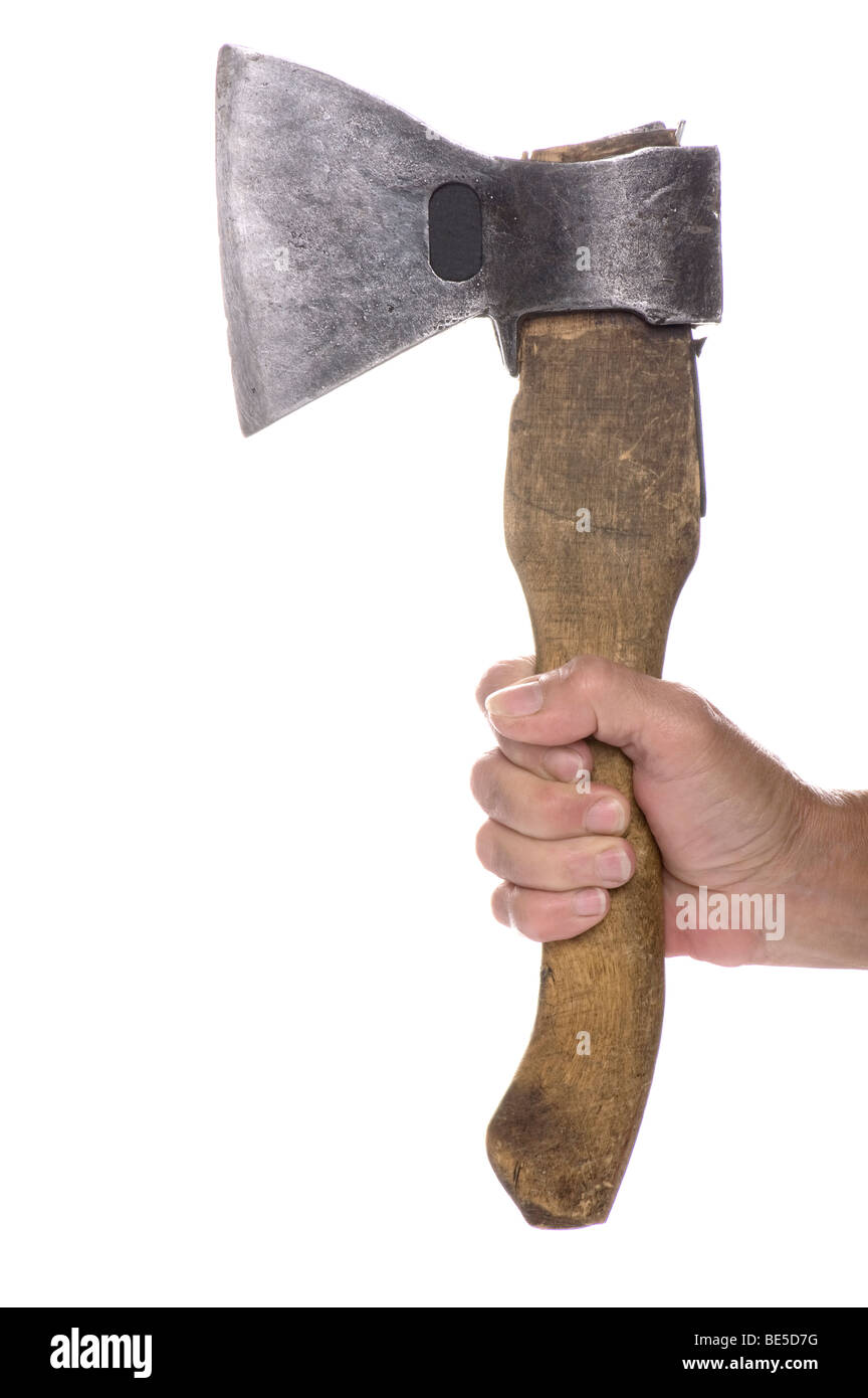 object on white - isolated Axe on hand Stock Photo - Alamy