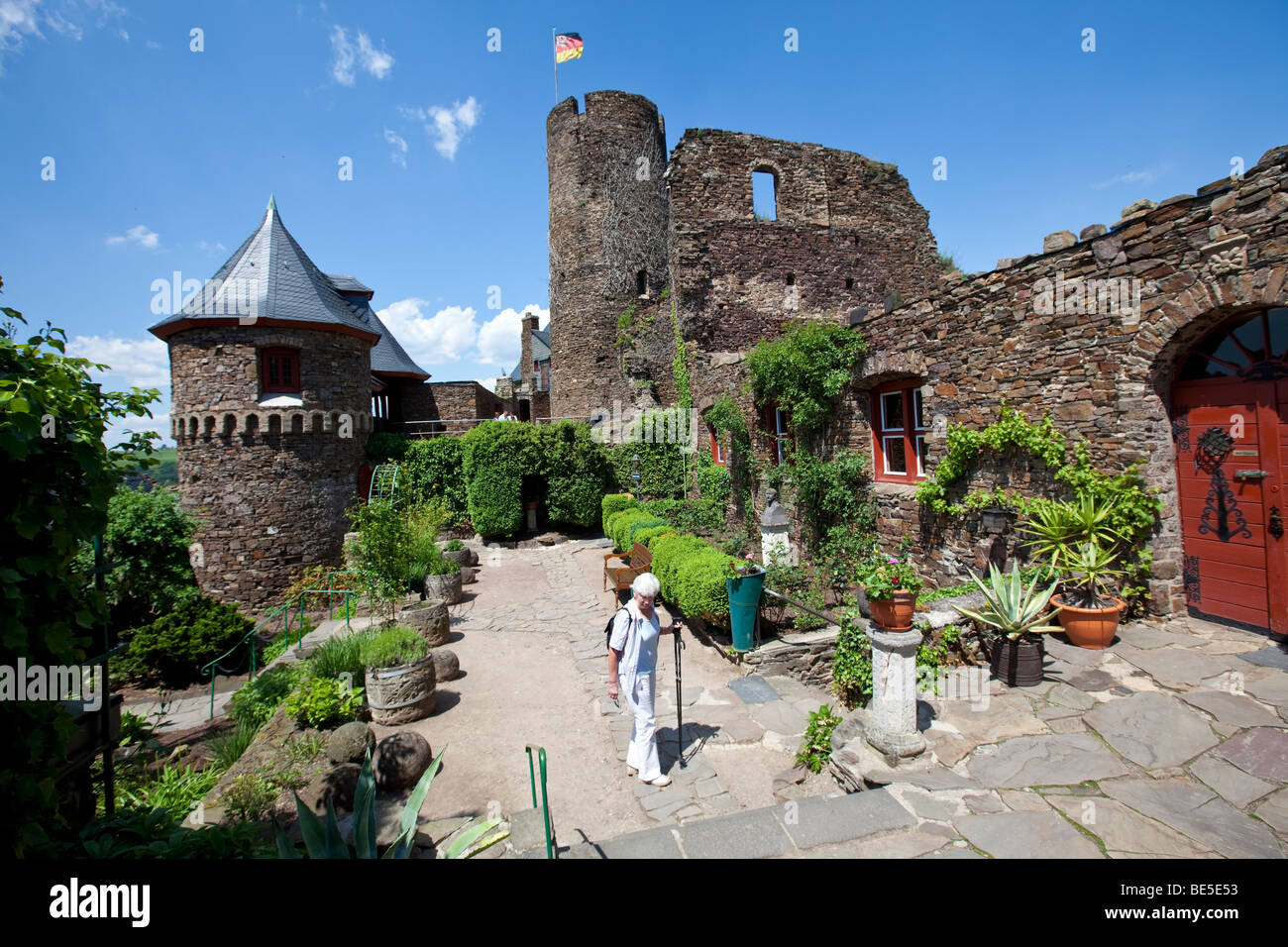 Courtyard of the Thurant castle near the Mosel town of Alken, Alken ...