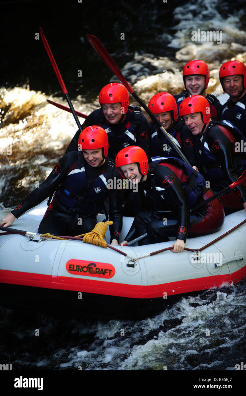 Group of people white water rafting on the Trwyeryn river, National ...