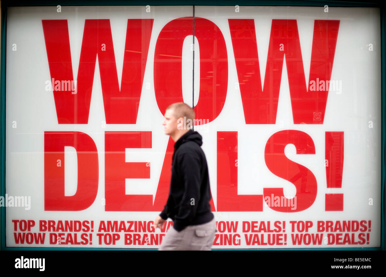 A huge poster offering "Wow" deals in a shop in Birmingham, England, UK ...