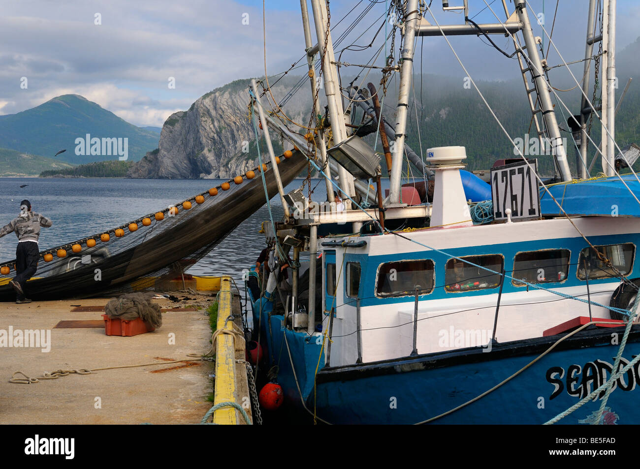 Fisherman throwing fish back in the water at East Arm Bonne Bay at ...