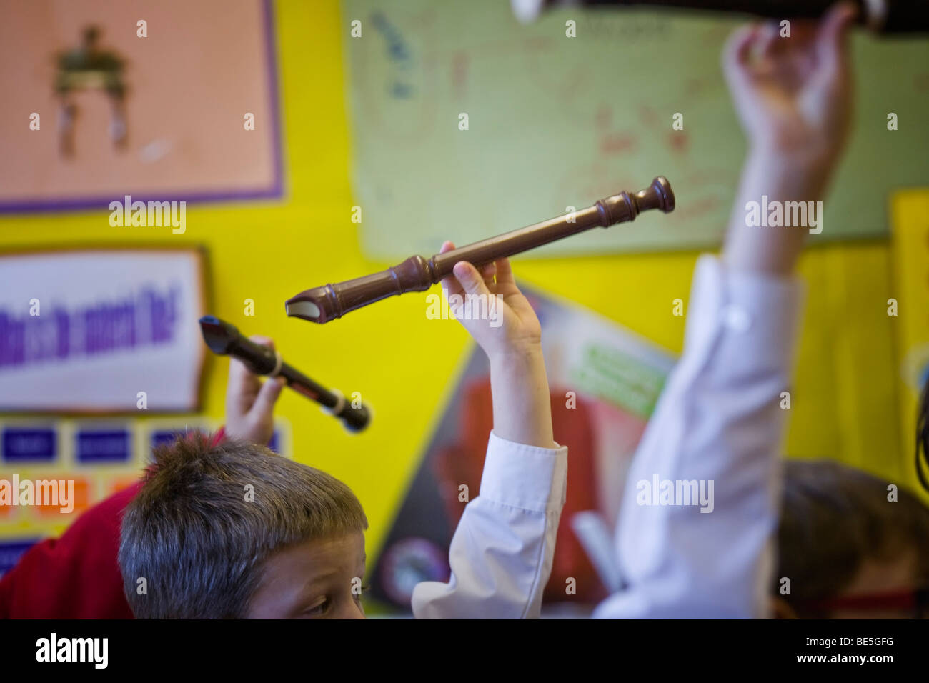 primary school recorder lesson Stock Photo - Alamy