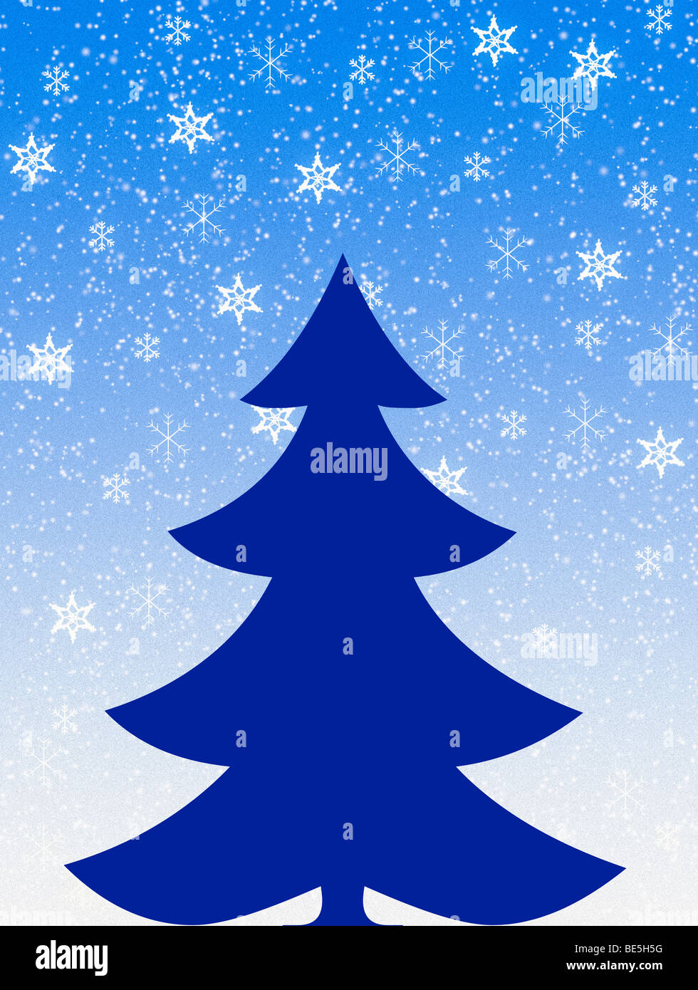 Blue christmas tree against blue background with snow Stock Photo - Alamy
