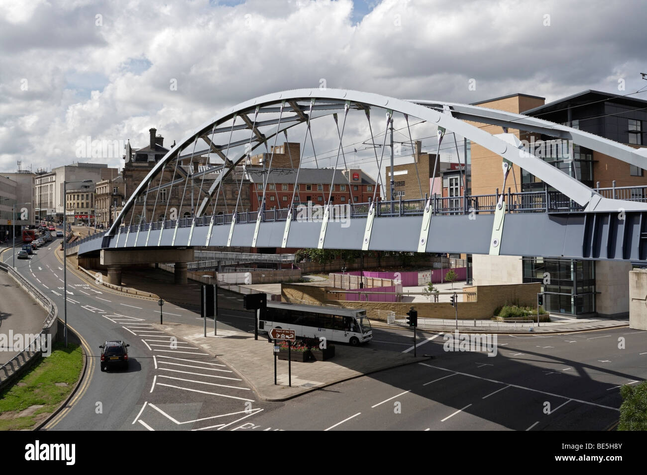 The Bowstring Arch Bridge across Park Square Roundabout, Sheffield city ...