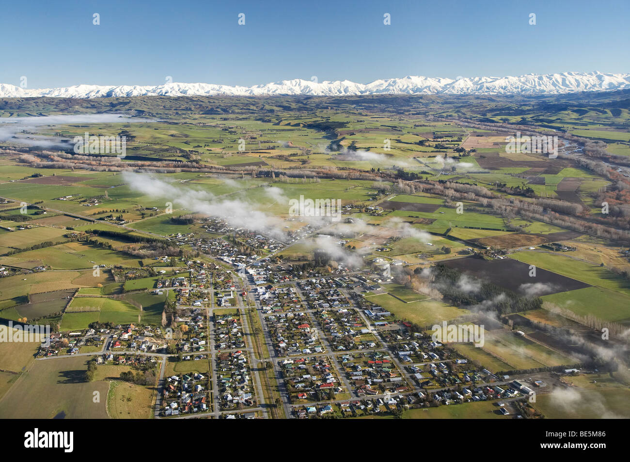 Pleasant Point and Mist, South Canterbury, South Island, New Zealand ...