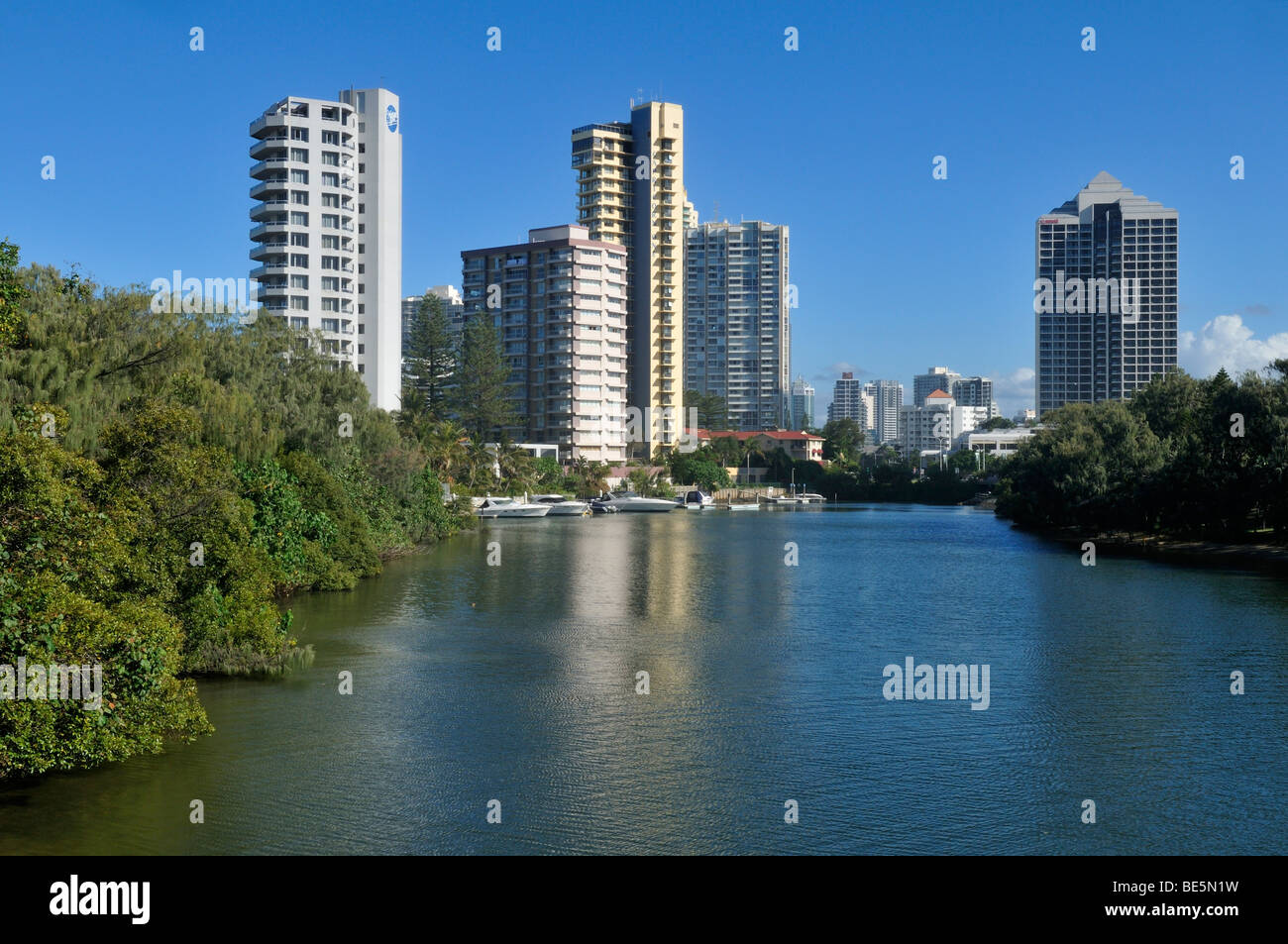 Inland waterway at Surfers Paradise, Gold Coast, Queensland, Australia ...