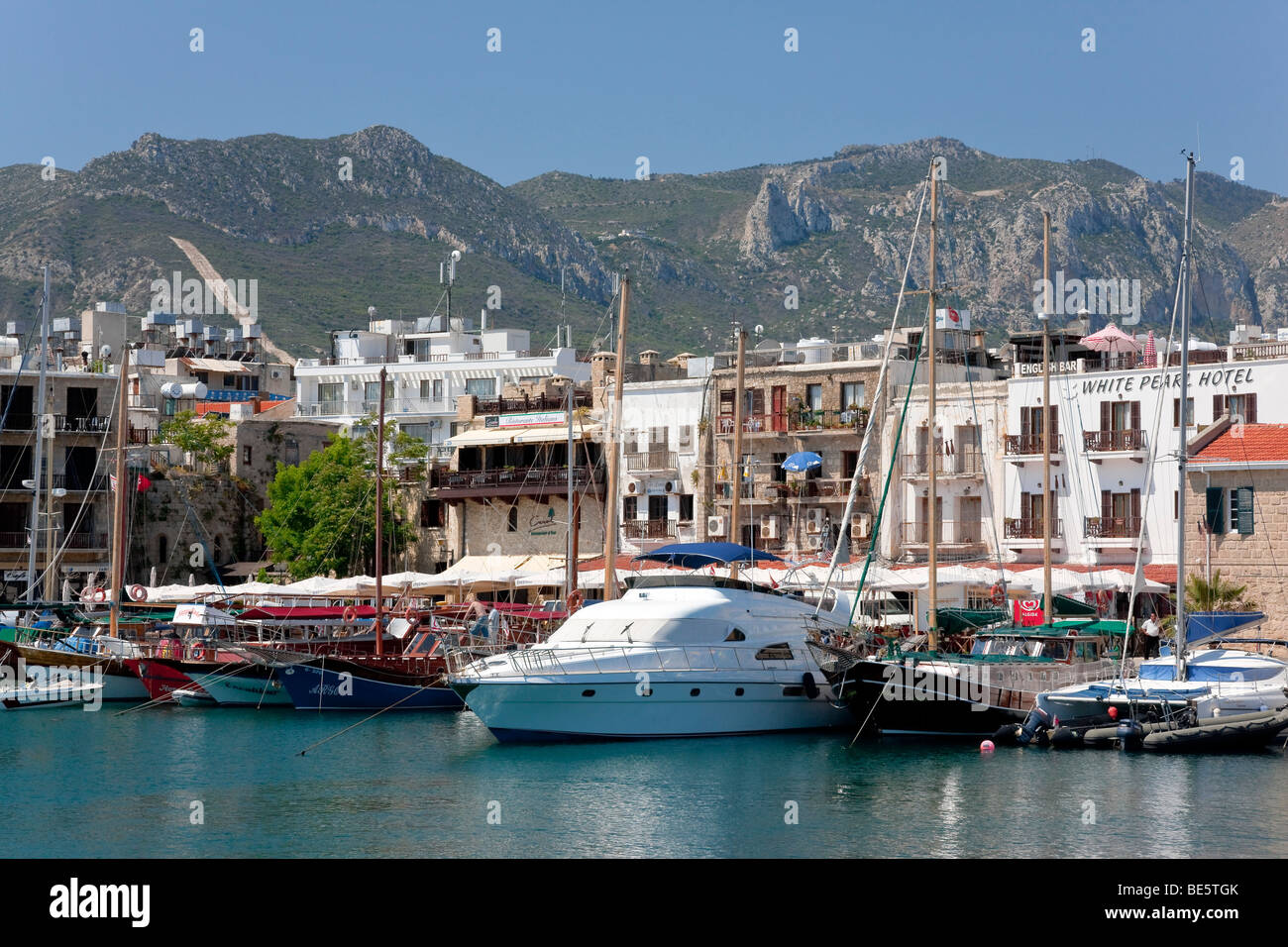Boats in the port of Kyrenia, also known as Girne, Northern Cyprus ...