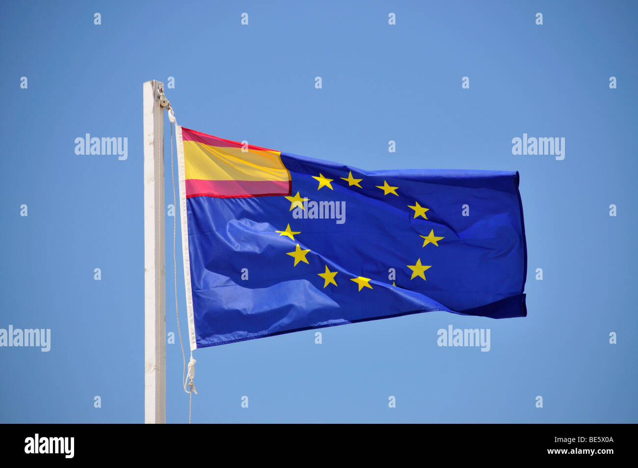 Flag of the EU in El Arenal, on Playa de Palma Beach, Majorca, Balearic ...