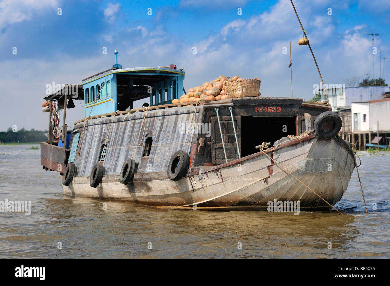 Merchant boat, market boat on the Mekong River, Mekong Delta, Vietnam ...