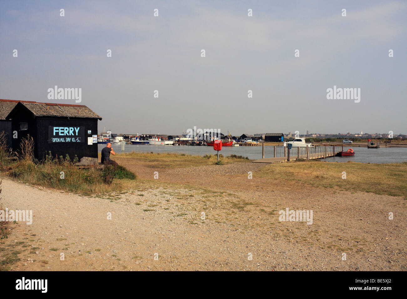 The ferry boat hut and jetty on the River Blythe in the harbour at ...