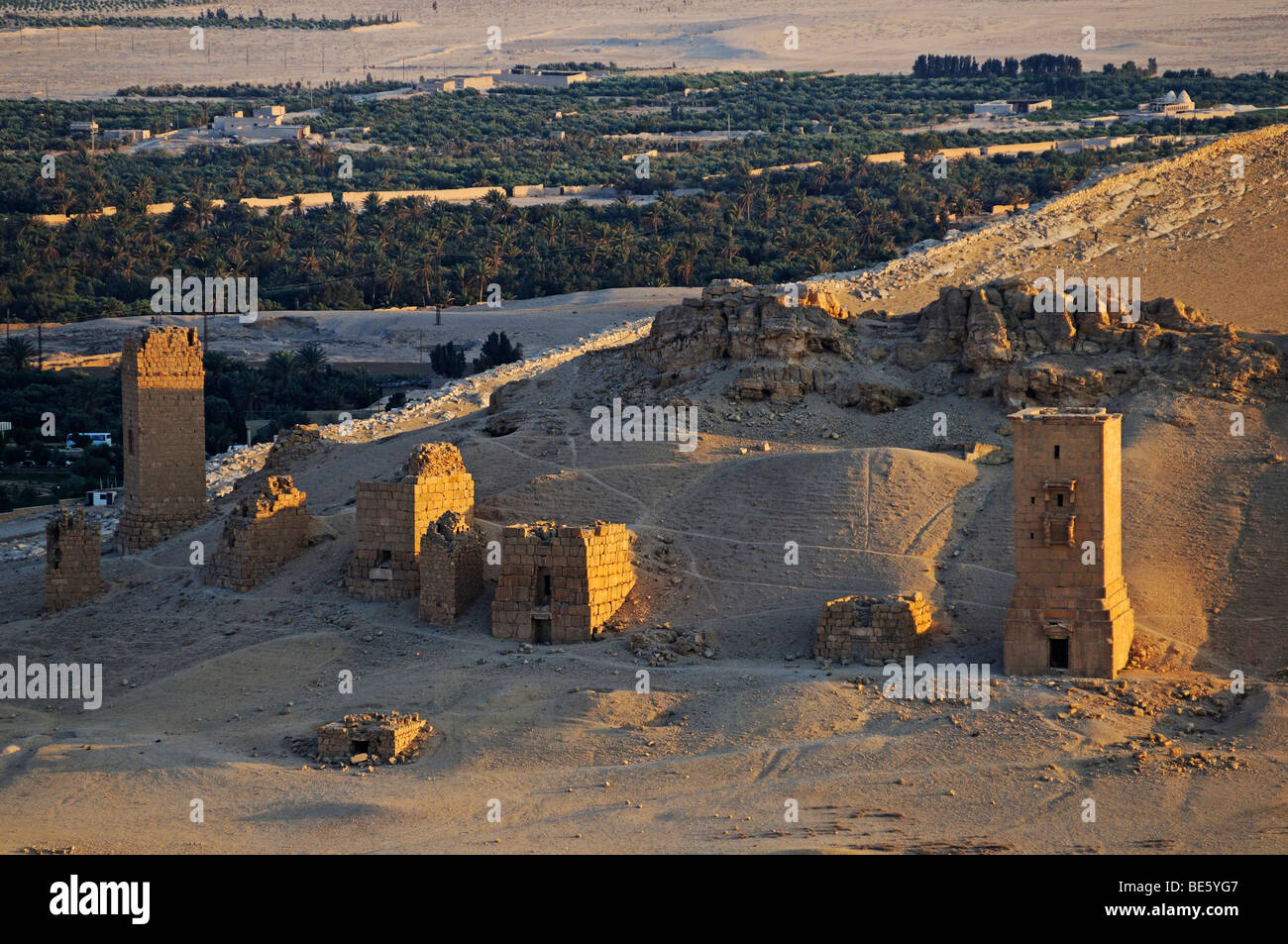 Grave towers in the valley of the graves, excavation site Palmyra ...