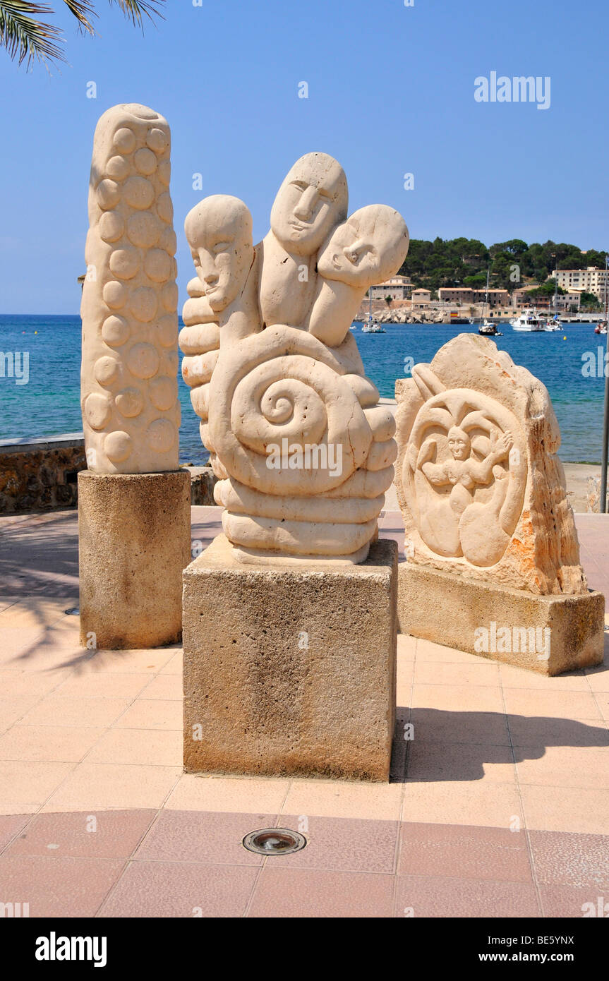 Sculptures on Platja den Repic Beach, Port de Soller, Majorca, Balearic ...