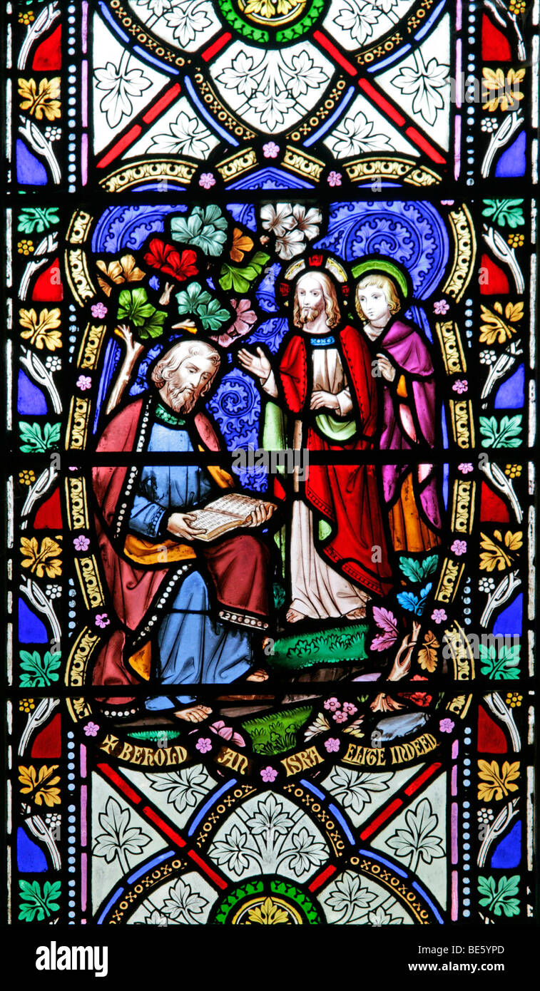 Stained Glass Window Depicting Jesus seeing Nathaniel under a fig tree ...