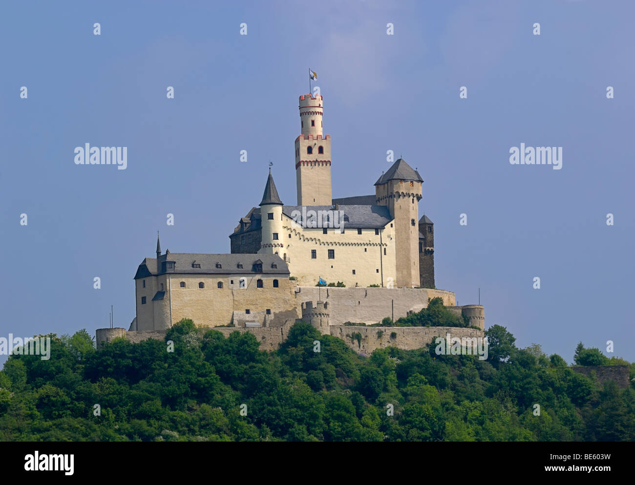 Marksburg castle, medieval castle on a hill, in the UNESCO World ...