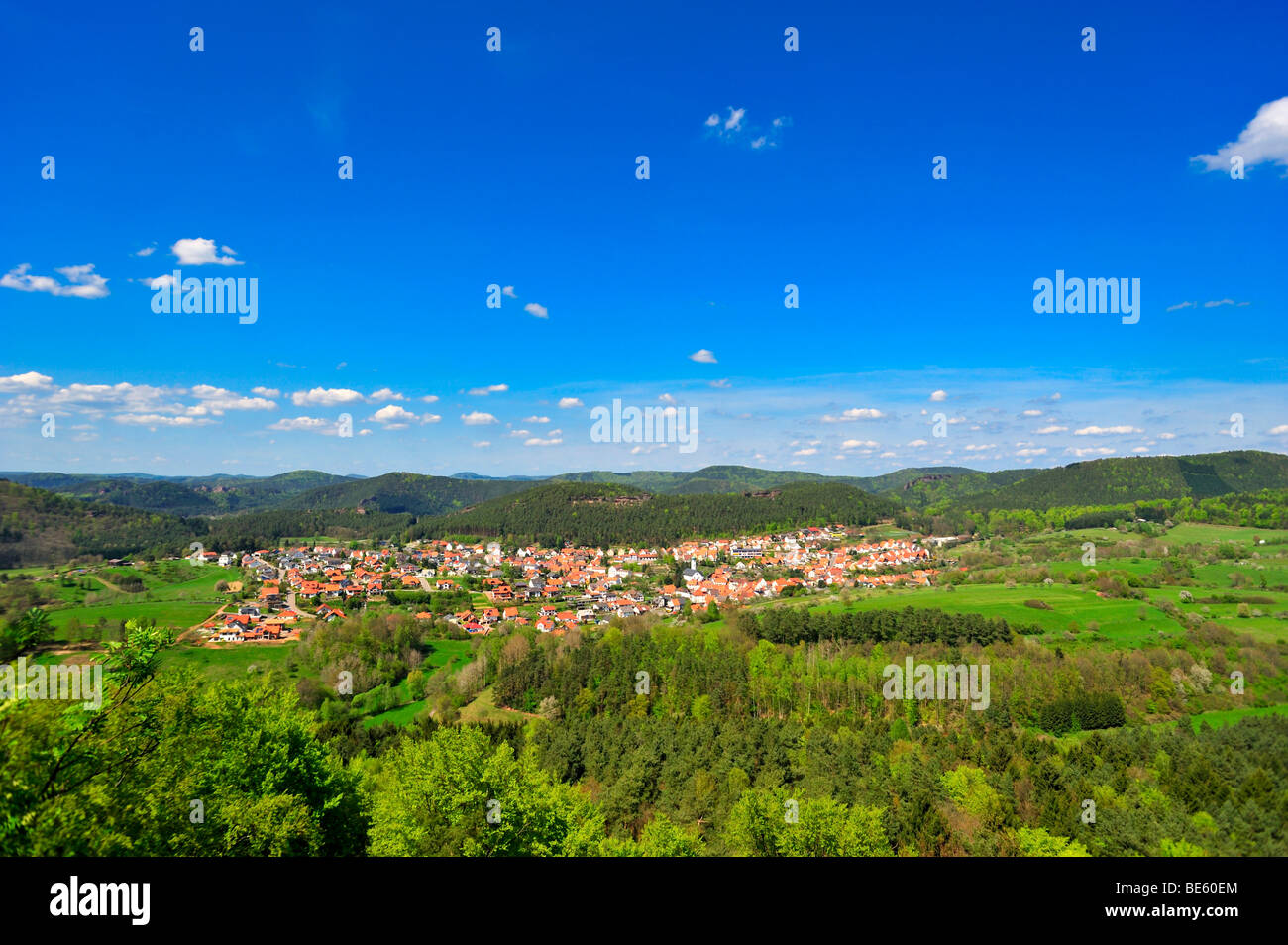 View on the Busenberg mountain from the Drachenfels ruins, Naturpark ...