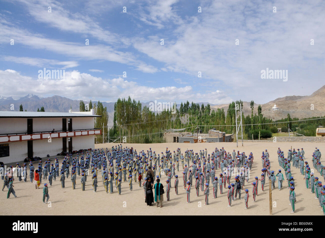 Morning report in the Indian school system at a school in Lamdon, Leh ...
