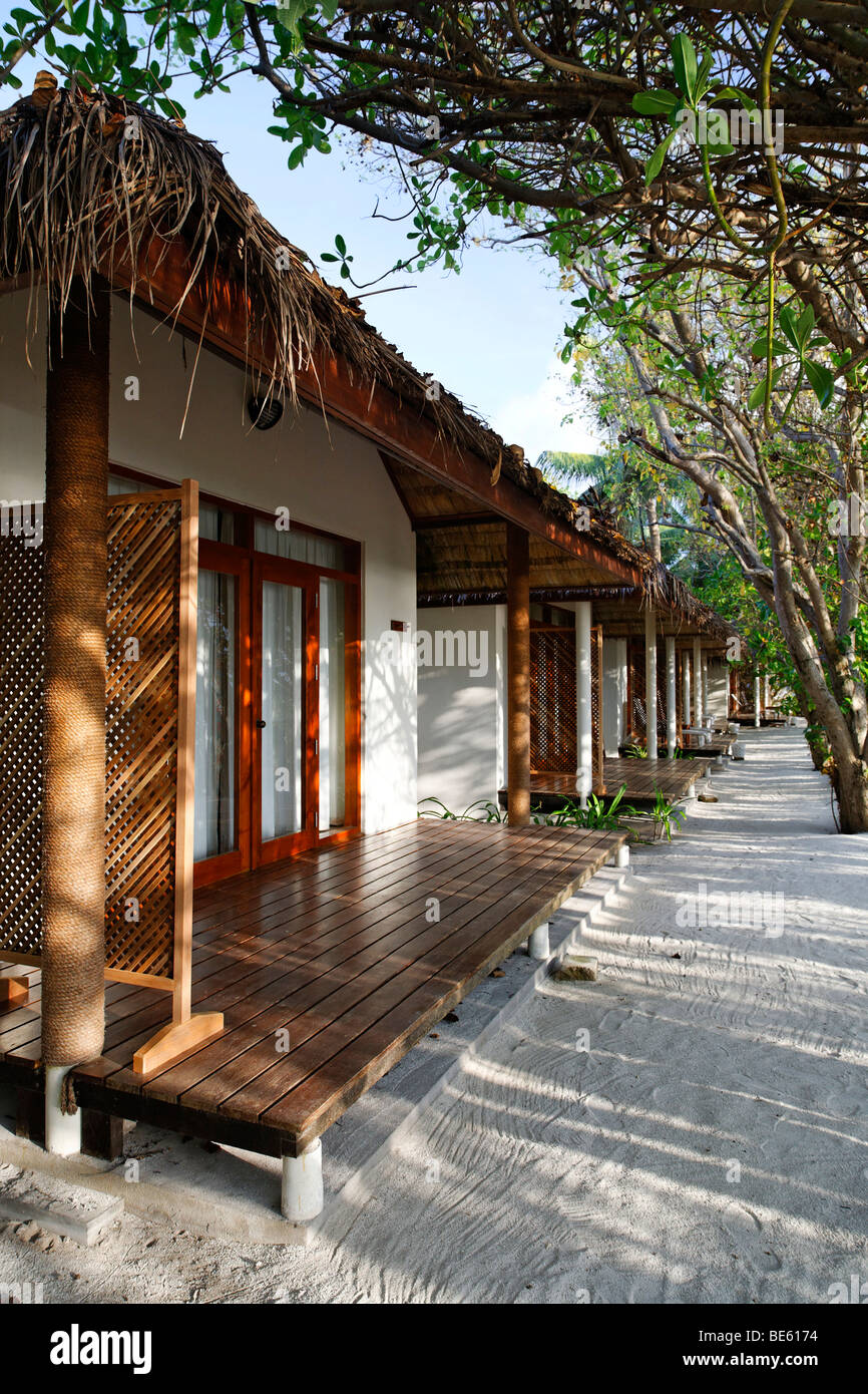 Row of bungalows, Vadoo, island, South Male Atoll, Maldives ...