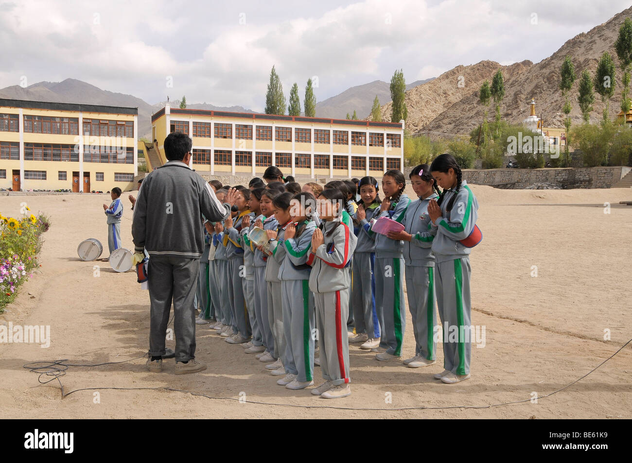 Morning report in the Indian school system at a school in Lamdon, Leh ...
