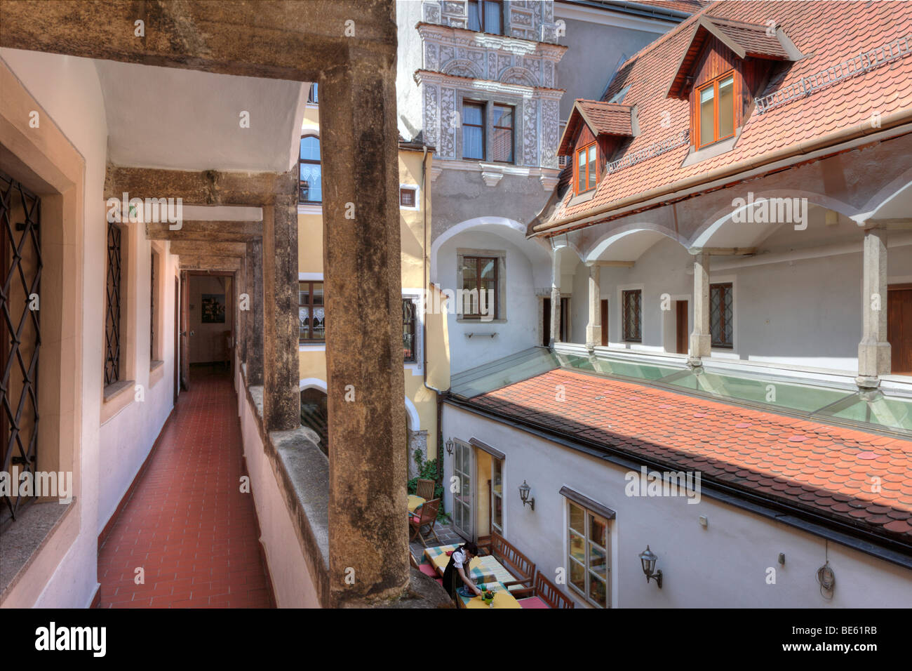 Renaissance courtyard with arcades of Hotel Mader, Steyr, Upper Austria ...