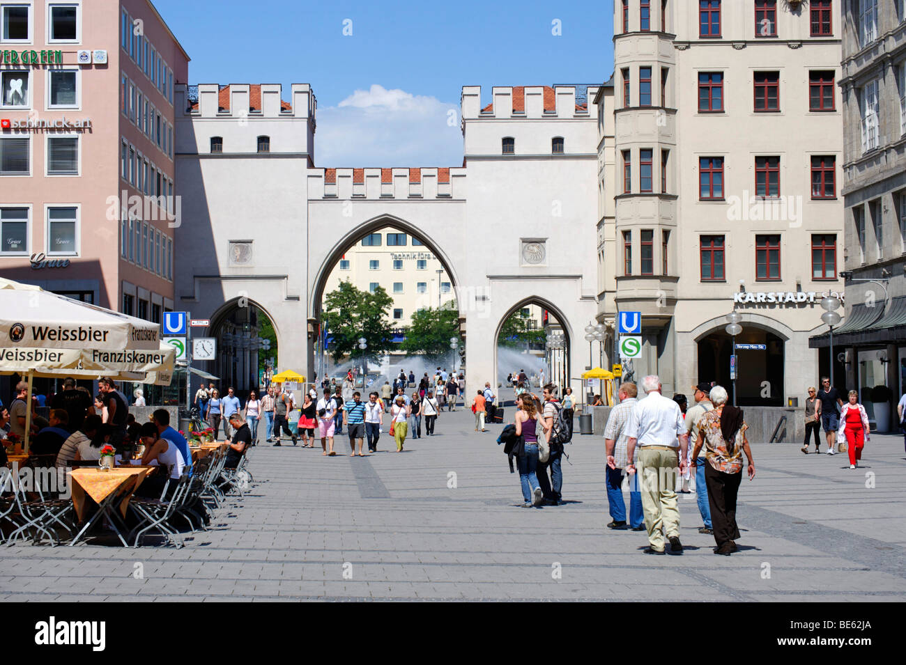 Neuhauserstrasse street with Karlstor gate, Munich, Upper Bavaria ...