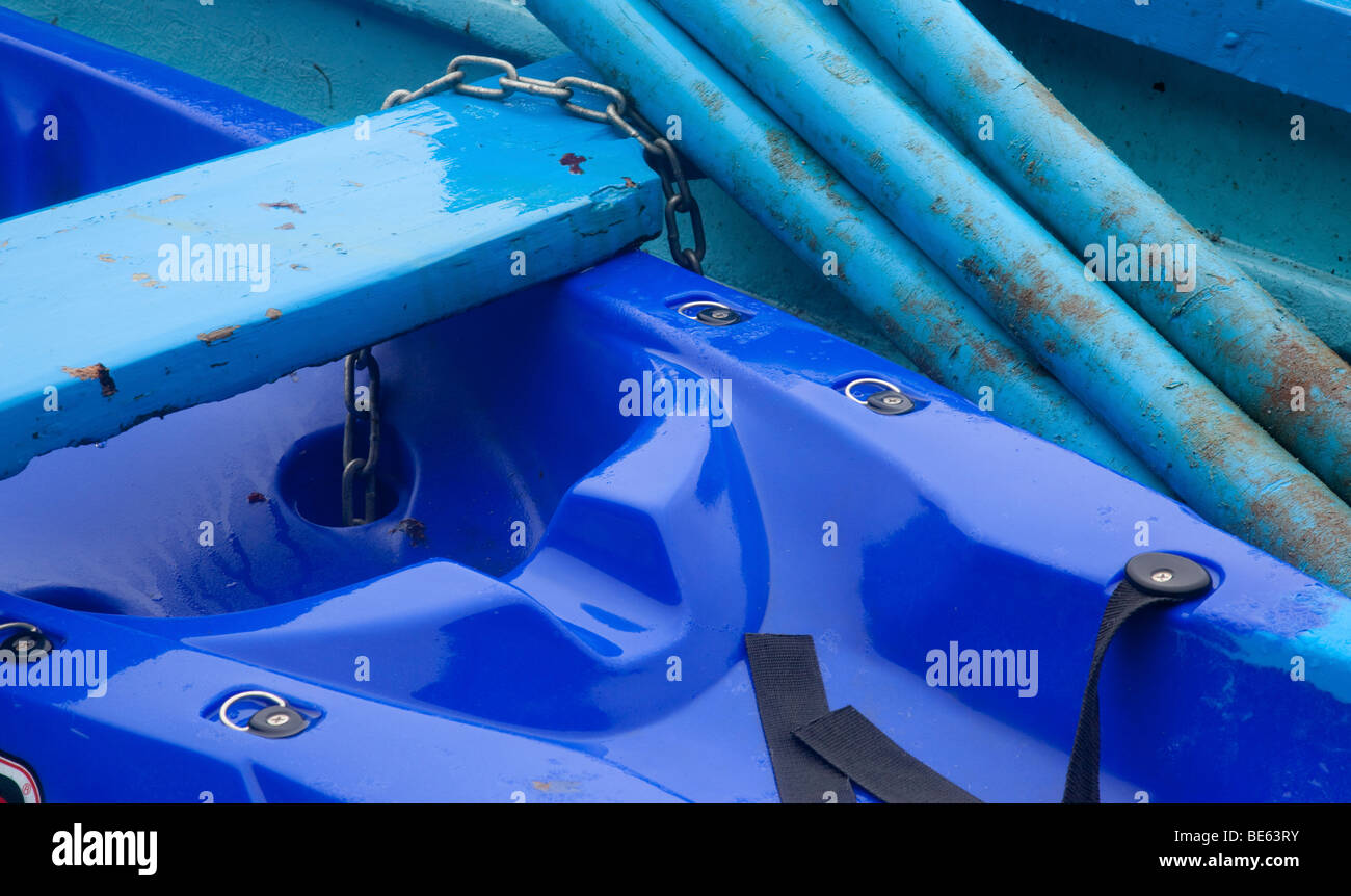 Blue coloured inside of rowing boat Stock Photo - Alamy