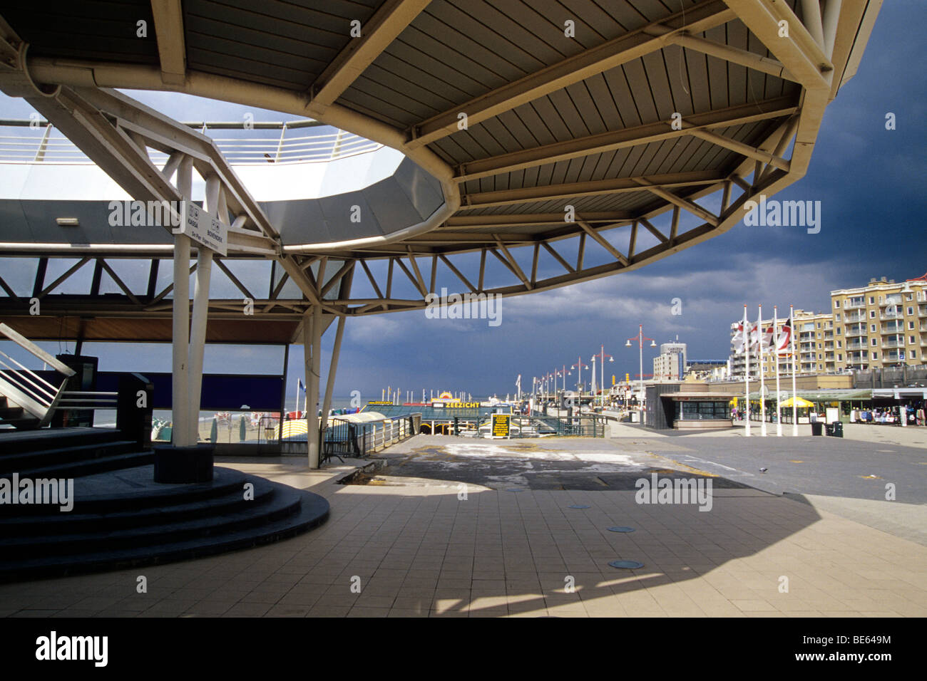 Main entrance to the promenade, pier at the beach of Scheveningen, a ...