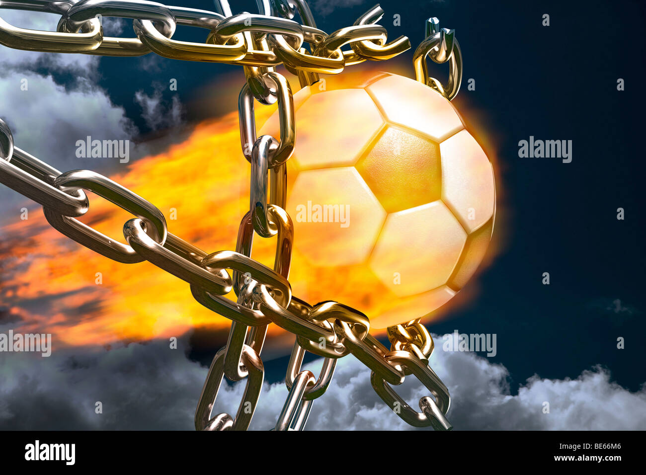 Burning soccer ball breaking through chains Stock Photo - Alamy