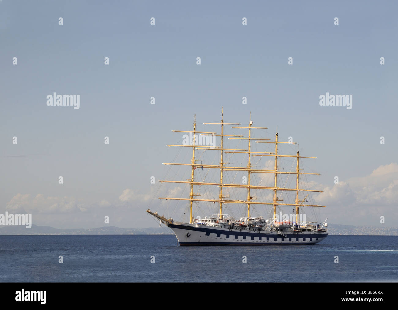 Beautiful Sailing Ship with 5 masts moored off the Island of Capri in ...