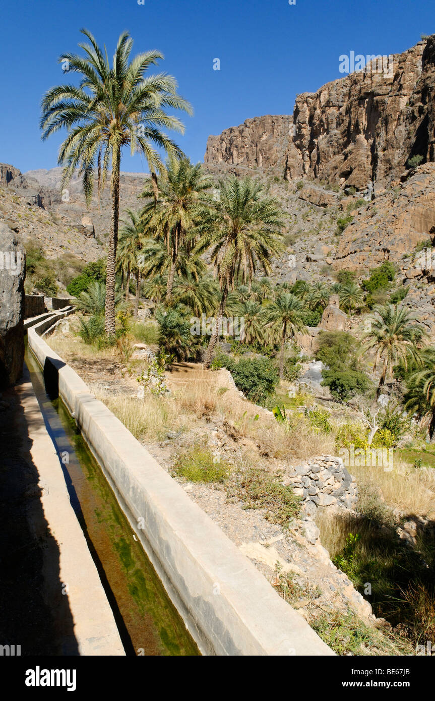 Traditional Falaj canal, irrigation system, Wadi Misfah, Hajar al Stock ...