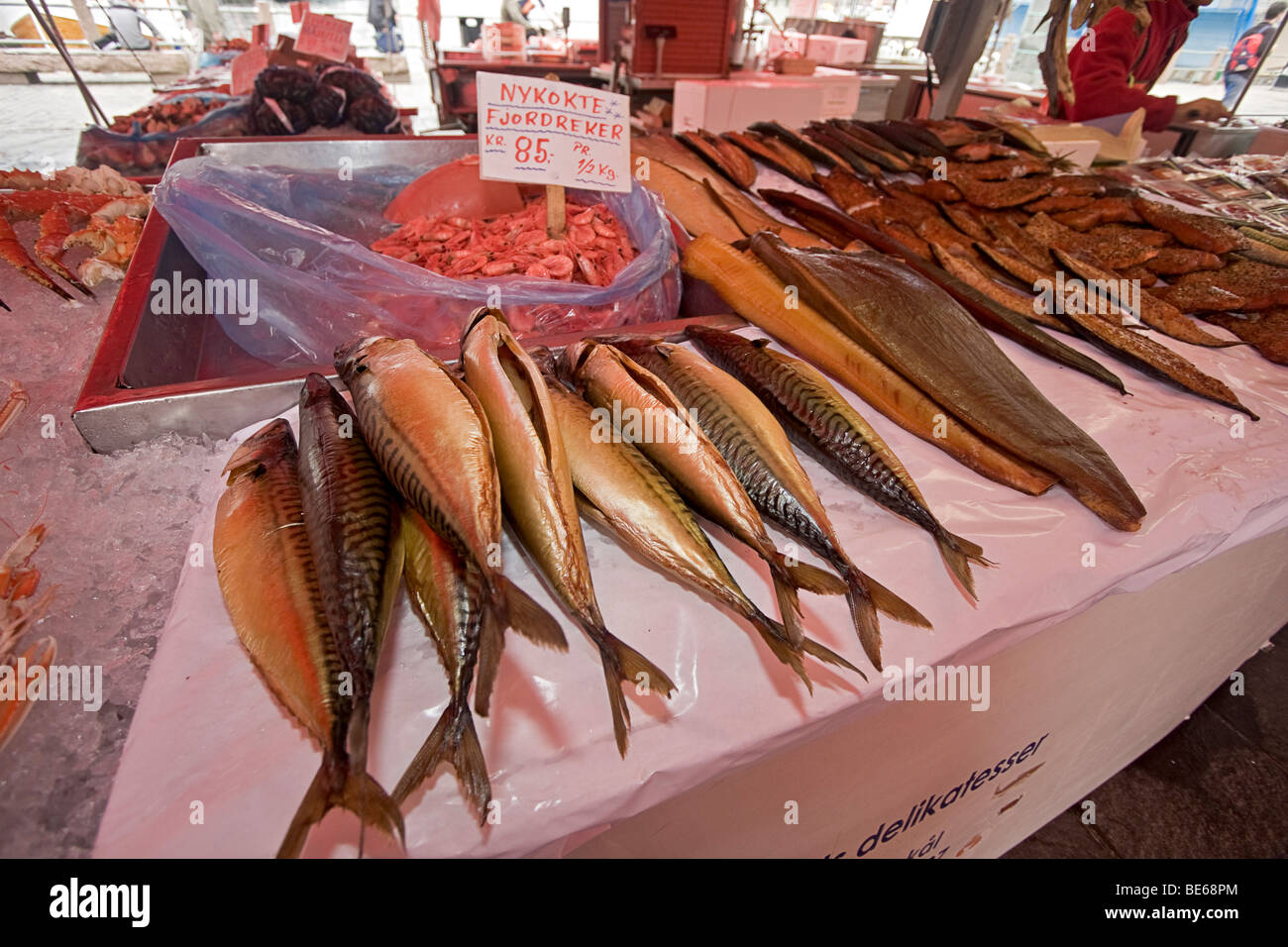 Fish for sale at fish market at the waterfront in Bergen, Norway Stock ...