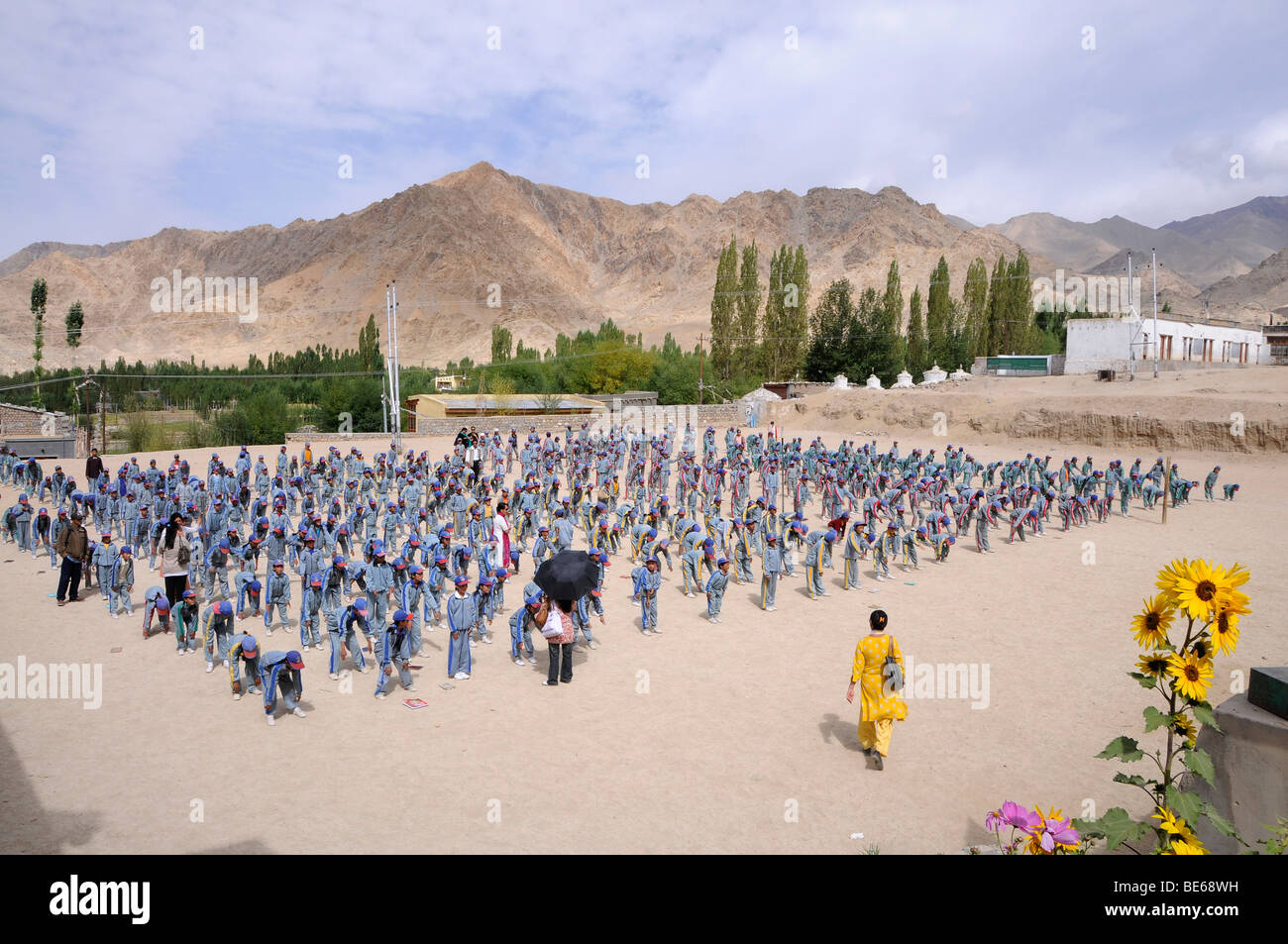 Morning report in the Indian school system at a school in Lamdon, Leh ...