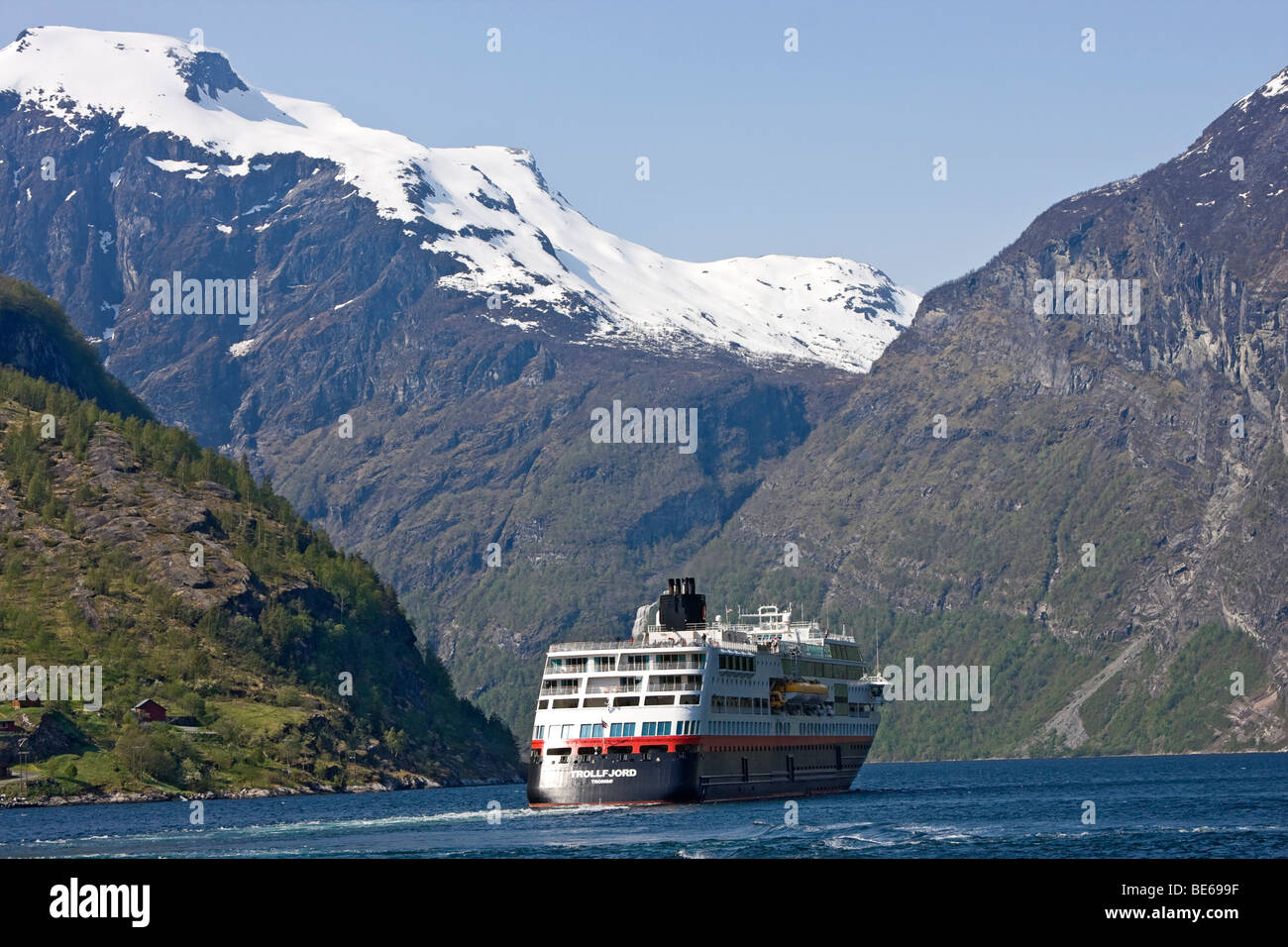 Hurtigruten cruise ship MS Trollfjord in Geiranger Fjord Stock Photo ...