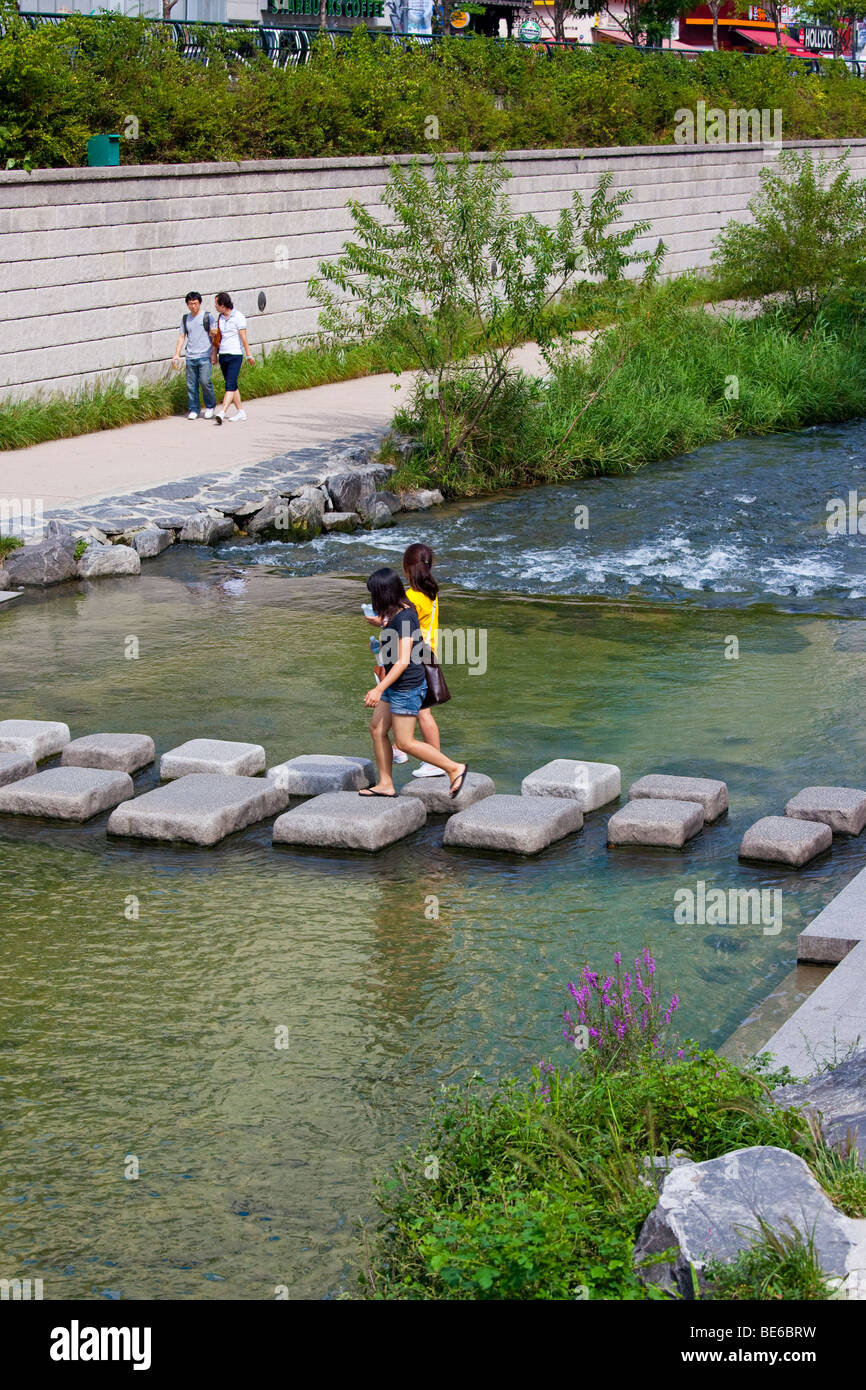 Crossing cheonggyecheon cheonggye stream hi-res stock photography and ...