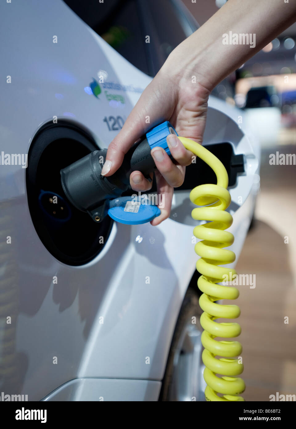 Recharging Ford Focus BEV electric car using plug in charger at ...