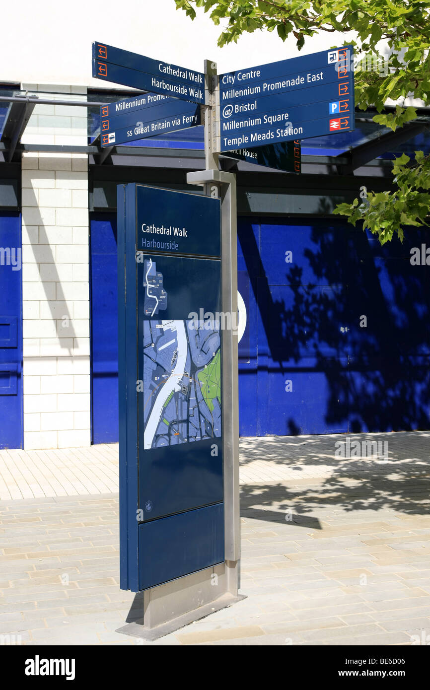 Modern signposts in Bristol City England with location maps for all ...